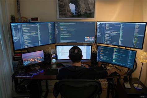 Side View Of Software Developer Coding Program Or Engineering Prompt