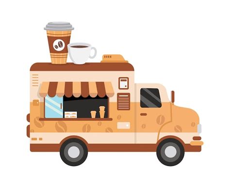 커피 음식 트럭 벡터 일러스트 레이 션 프리미엄 벡터