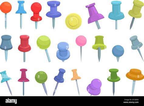 Push Pin Thumbtack Icons Set Cartoon Vector Paper Office Cork Tack