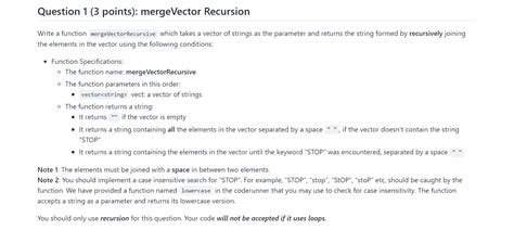 Solved Question 1 3 Points Mergevector Recursion Write A