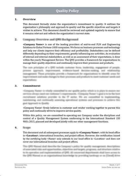 Iso 9001 Policy Template