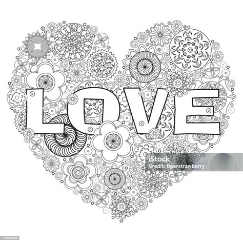 심장 모양 패턴 색칠 공부입니다 복고풍 낙서 손 그림의 꽃 모조 흑백 배경입니다 성인을 위한 책 페이지를 착 색 곡선에 대한 스톡 벡터 아트 및 기타 이미지 Istock