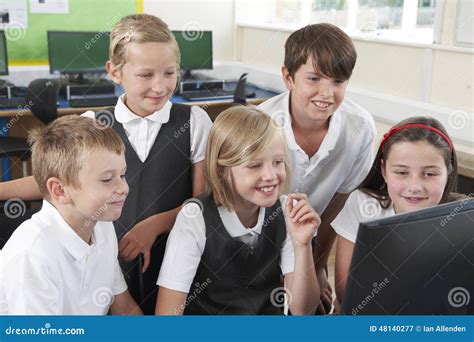 Group Of Elementary School Pupils In Computer Class Stock Image Image Of School Pupils 48140277