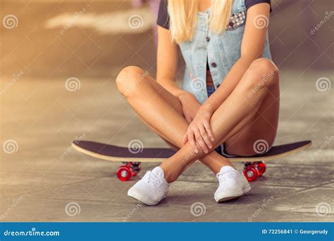 Beautiful Skateboarding Girl Stock Image Image Of Adult Legs 72256841