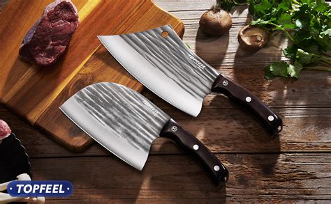 Topfeel 2pcs Butcher Cleaver Knife Set Serbian Chef Knife