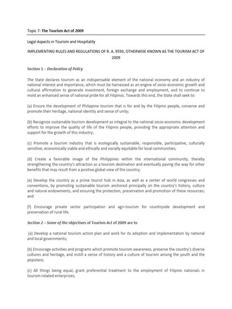 Wk7lecture1 Thetourismactof2009 Pdf Tourism Economies