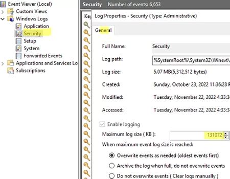 Configuring Event Viewer Log Size On Windows Windows OS Hub