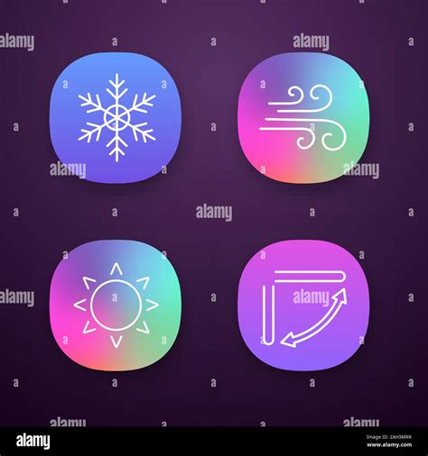 Air Conditioning App Icons Set Snowflake Airflow Sun Air Conditioner Louvers Ui Ux User