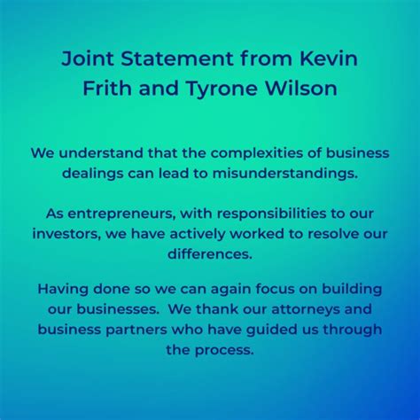 Tyrone Wilson On Linkedin Joint Statement From Kevin Frith And Tyrone Wilson