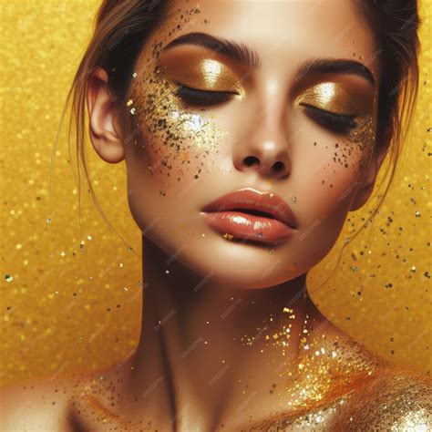 Premium Photo A Woman With Gold Glitter On Her Face And A Gold