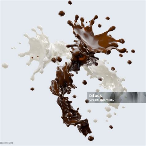 초콜렛과 우유 방울 격리와 스플래시 스파이럴 3 차원 일러스트 레이 션 3차원 형태에 대한 스톡 사진 및 기타 이미지 3차원 형태 녹기 디저트 토핑 Istock