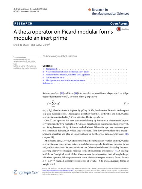 Pdf A Theta Operator On Picard Modular Forms Modulo An Inert Prime
