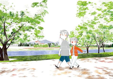 차상미님의 강가 산책 디지털 아트 일러스트레이션 귀여운 예술 일러스트레이션 만화 드로잉