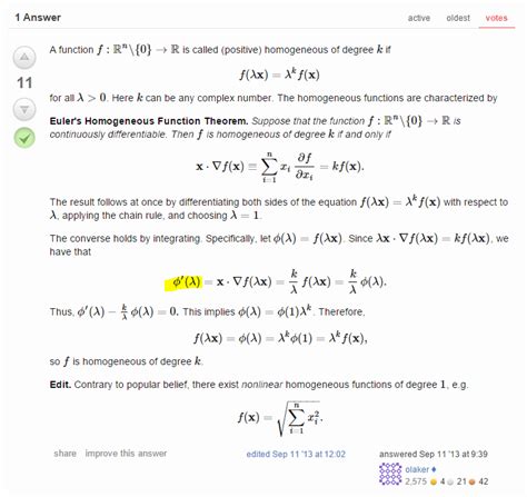 Multivariable Calculus Converse Of Euler Homogeneous Thm How To Show That Lambda Mathbf{x