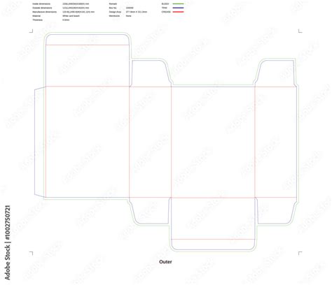 Mockup Of Unfolded Flattened Customizable Rectangular Box Custom Dimensions Reverse Straight