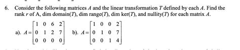 Solved Consider The Following Matrices A And The Linear Chegg