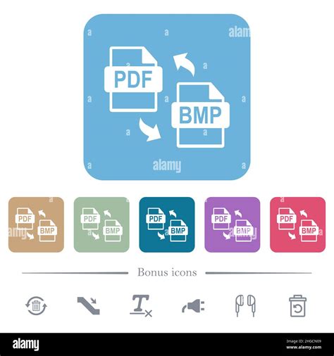 Pdf Bmp File Conversion White Flat Icons On Color Rounded Square