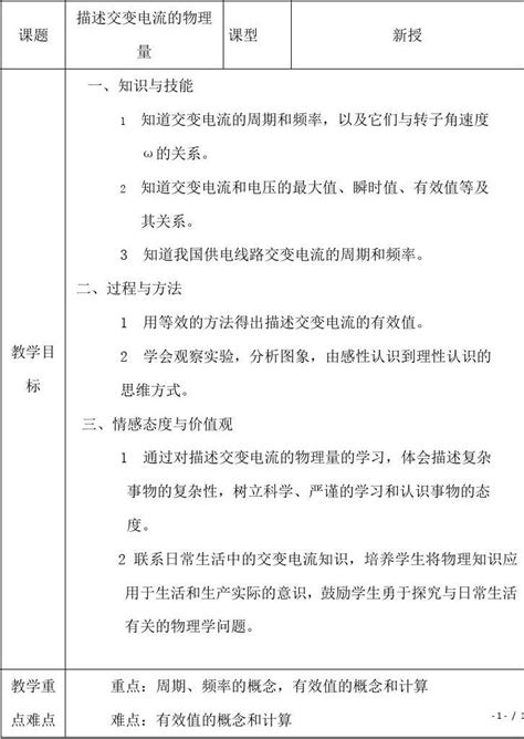 2020 2021学年高中物理 第三章 交变电流 第1节 交变电流的特点教案1 鲁科版选修3 2 word文档在线阅读与下载 无忧文档