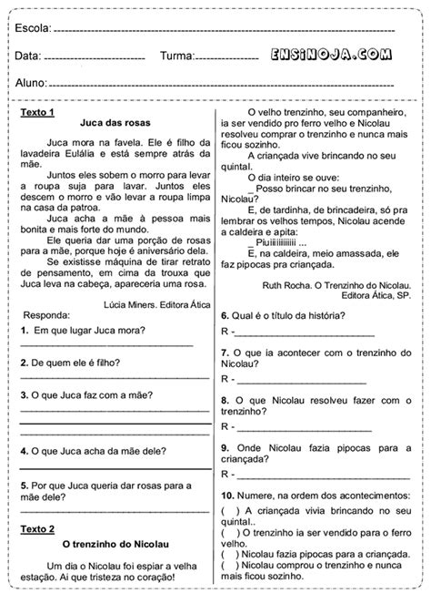 Interpretação De Texto 4° Ano Para Imprimir