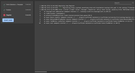 scaffolder default templates register step fails when description is