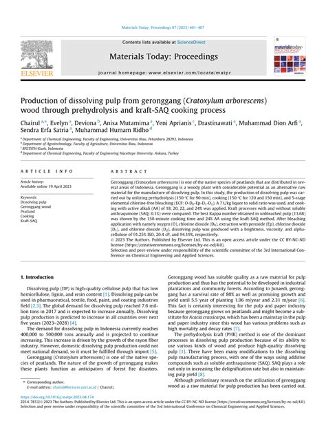 Pdf Production Of Dissolving Pulp From Geronggang Cratoxylum