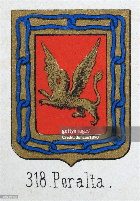 Medieval Heraldry Coat Of Arms Shield With Blue Chain Gold Griffin Red