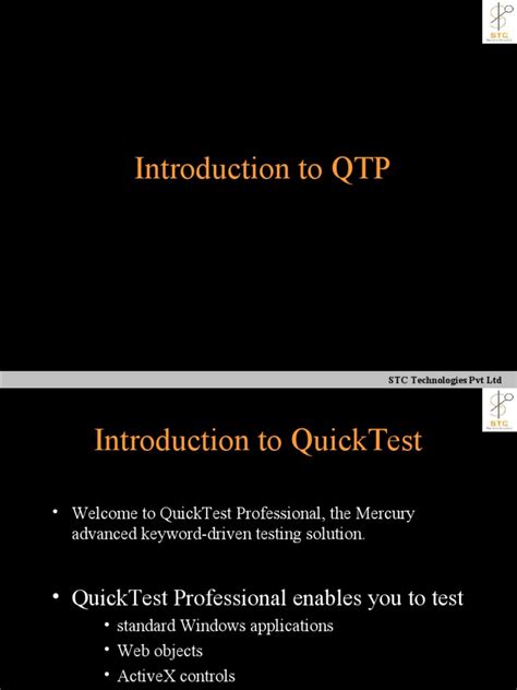 Introduction To Qtp Stc Technologies Pvt Ltd Pdf Computing Software Engineering