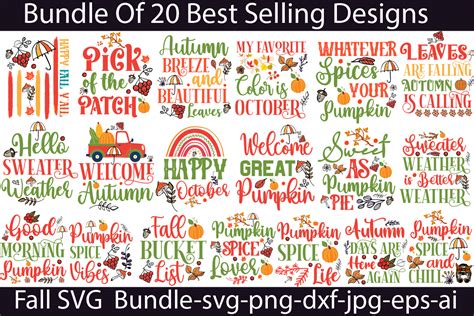 Fall T Shirt Bundle 20 Designs Autumn Breeze And Beautiful Leaves T