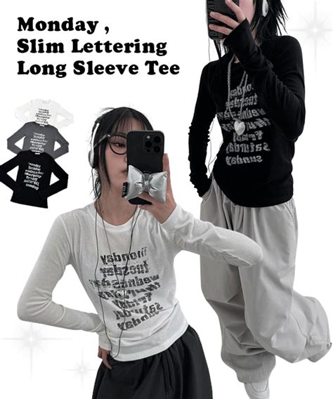 봄신상여리핏 먼데이 슬림 레터링 긴팔티 에이블리