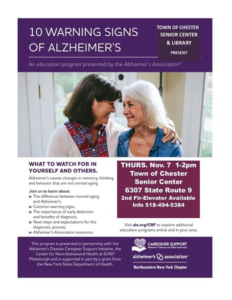 Lecture The 10 Warning Signs Of Alzheimers Chester New York