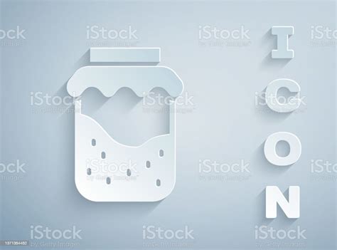 회색 배경에 격리 된 용지 잘라 잼 항아리 아이콘 종이 아트 스타일 벡터 3차원 형태에 대한 스톡 벡터 아트 및 기타 이미지 3차원 형태 건강한 생활방식 건강한