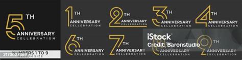 1 년에서 9 년 기념일 로고 타입 디자인 모음 축하 이벤트 결혼식 인사말 카드 및 초대장 벡터 일러스트 레이 션 기념일에 대한 스톡 벡터 아트 및 기타 이미지 Istock