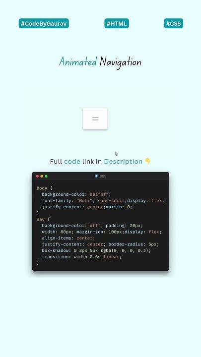 💻 Stylish Animated Navigation Menu Html Css Project Webdevelopment Coding Animation Shorts