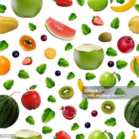 신선한 과일 딸기 키 위 수 박 오렌지 베리 흰색 배경 벡터 일러스트 레이 션에 석류 혼합 과일에 대한 스톡 벡터 아트 및 기타 이미지 Istock