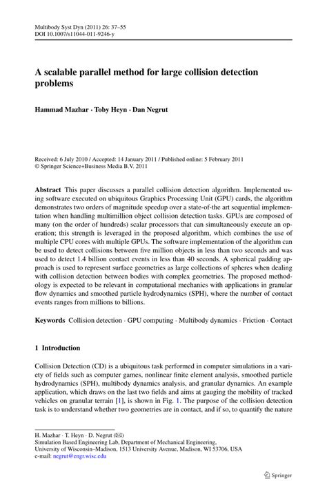 PDF A Scalable Parallel Method For Large Collision Detection Problems