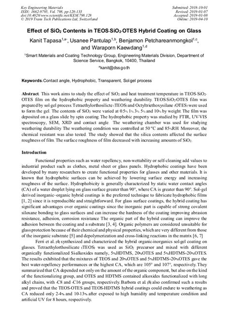 effect of sio2 contents in teos sio2 otes hybrid coating on glass scientific