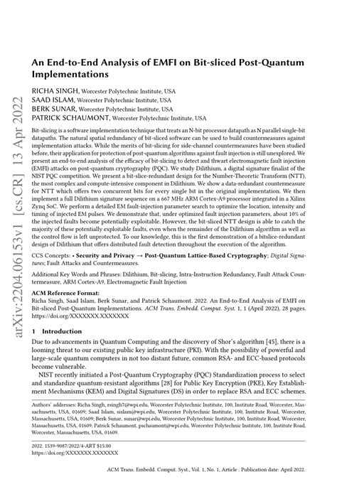 Pdf An End To End Analysis Of Emfi On Bit Sliced Post Quantum
