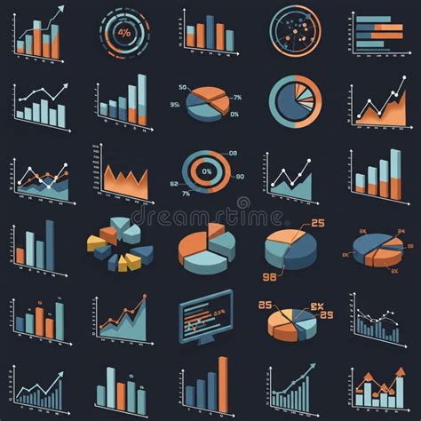 A Variety Of Data Visualization Charts Including Bar Graphs Line