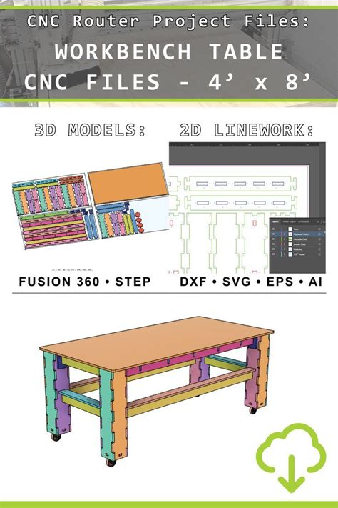 4x8 Workbench Table CNC Table Files Workbench Plans Fusion 360 STEP Dxf Eps Svg Illustrator