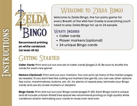 Zelda Breath Of The Wild Video Game Printable Bingo Kit For Etsy Canada