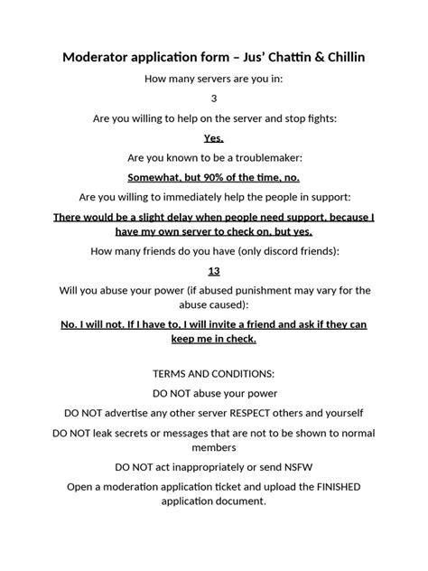 Moderator Application Form 2 Pdf