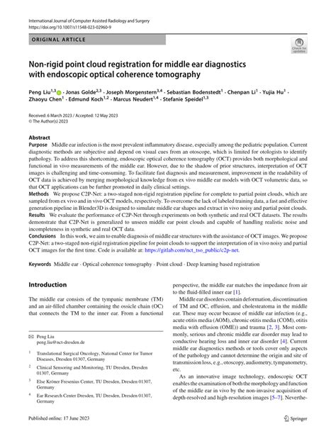 Pdf Non Rigid Point Cloud Registration For Middle Ear Diagnostics With Endoscopic Optical