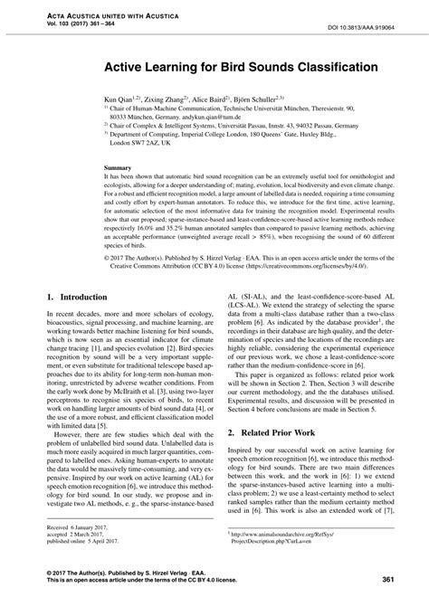 Pdf Active Learning For Bird Sounds Classiﬁcation