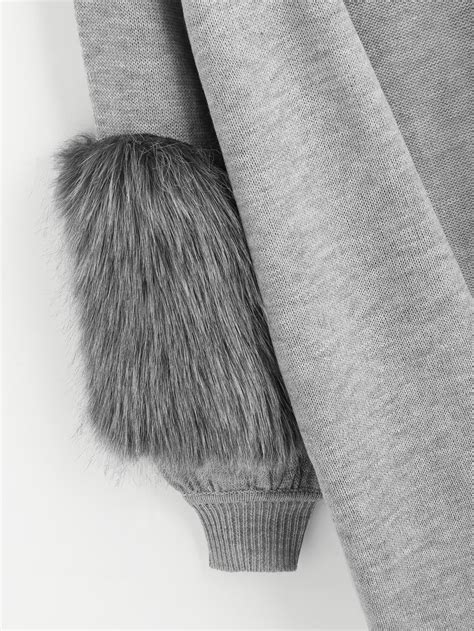 Contrast Faux Fur Sleeve Open Front Cardigan Sheinsheinside