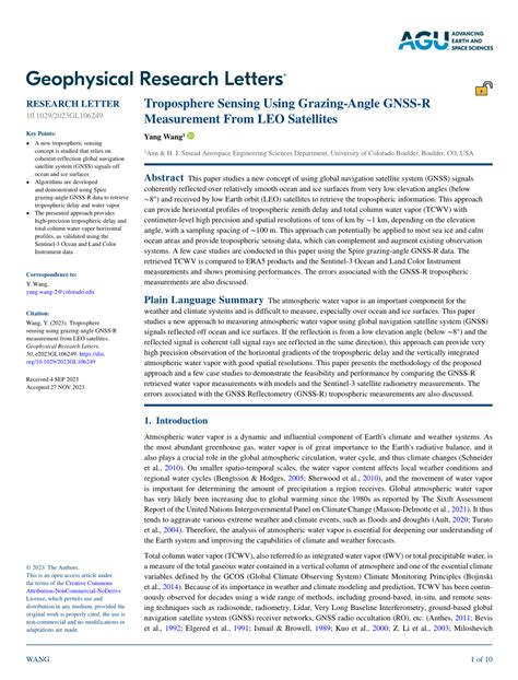 Pdf Troposphere Sensing Using Grazing‐angle Gnss‐r Measurement From Leo Satellites