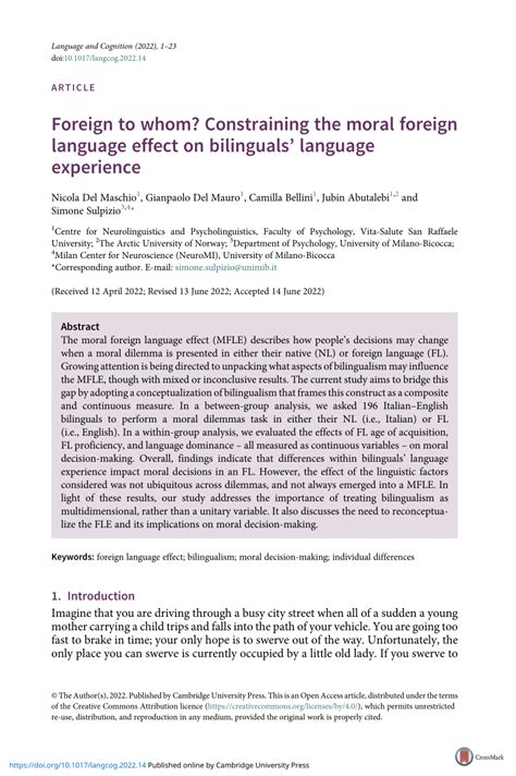 Pdf Foreign To Whom Constraining The Moral Foreign Language Effect On Bilinguals Language