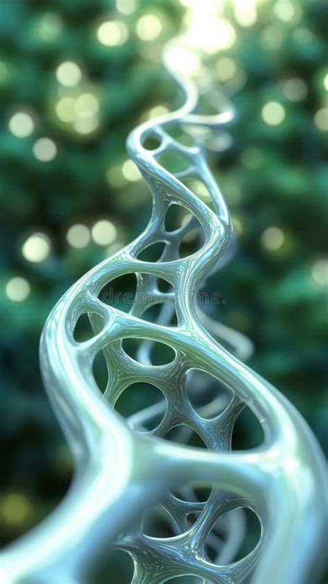 Futuristic Twisting Metallic Sculpture With Abstract Ribbon Like Design And Smooth Curves Stock