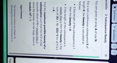 Summary Questions AndsOn 2 Subsequence Beauty StudyX