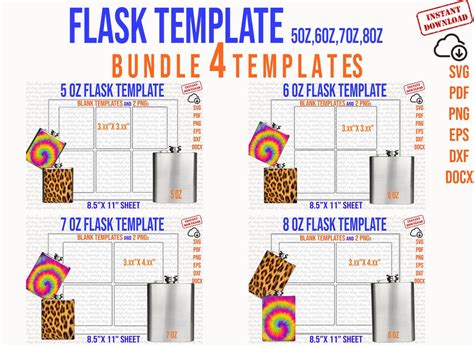 flask template bundle flask svg bundle flask template flask 5 6 7 8 oz template alcohol svg