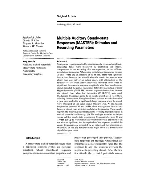 Pdf Multiple Auditory Steady State Responses Master Stimulus And Recording Parameters